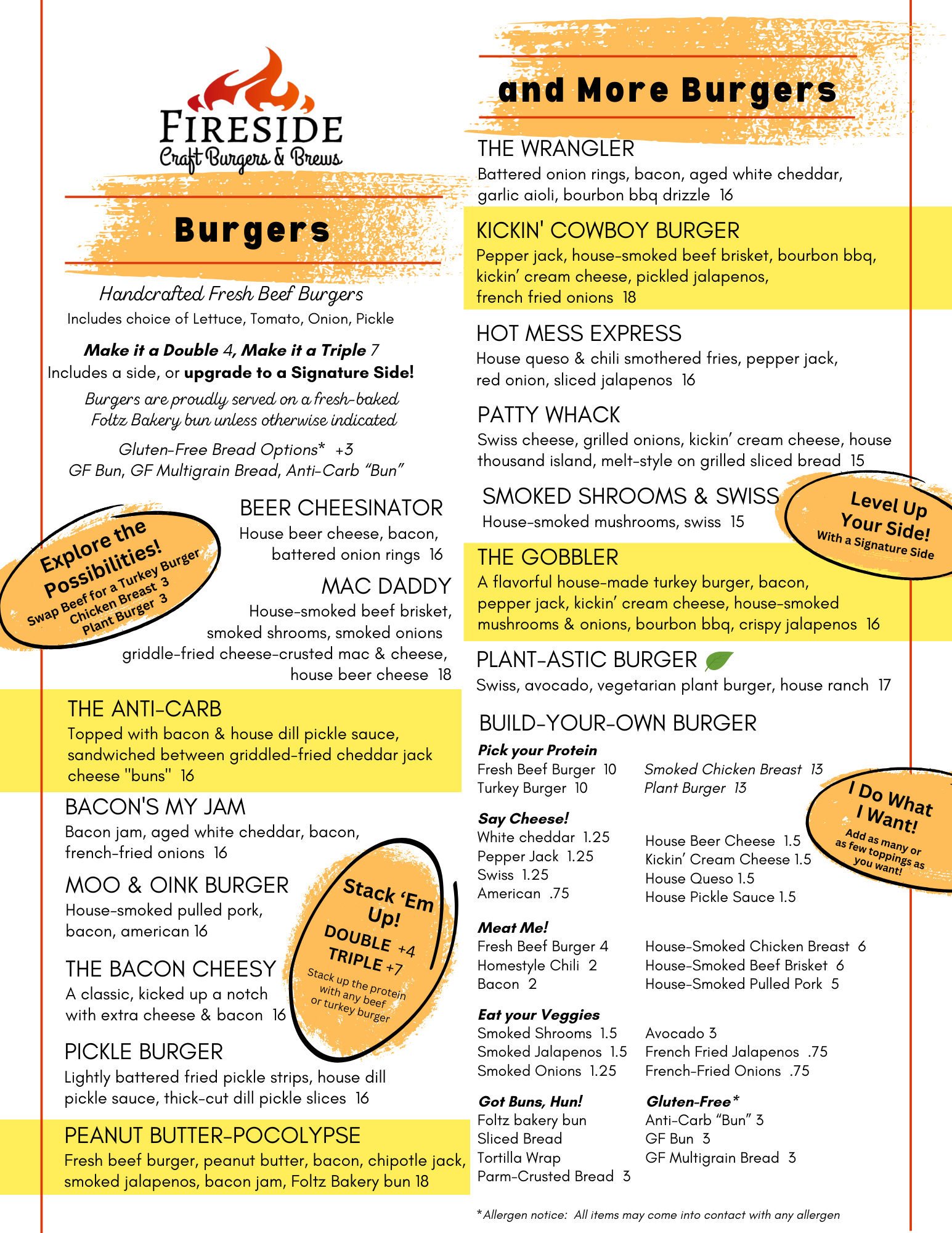 Food Menus — Fireside Craft Burgers & Brews