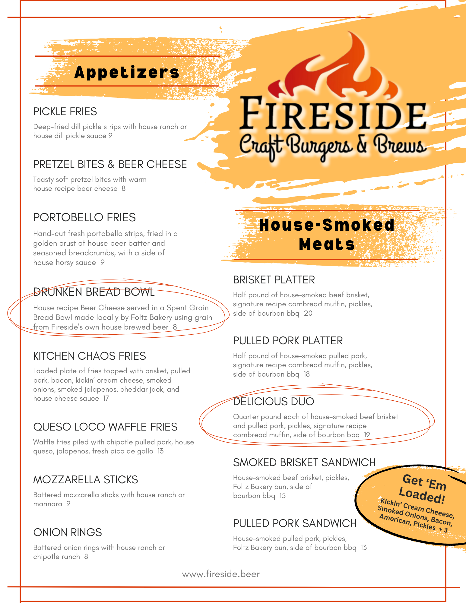 Food Menus — Fireside Craft Burgers & Brews