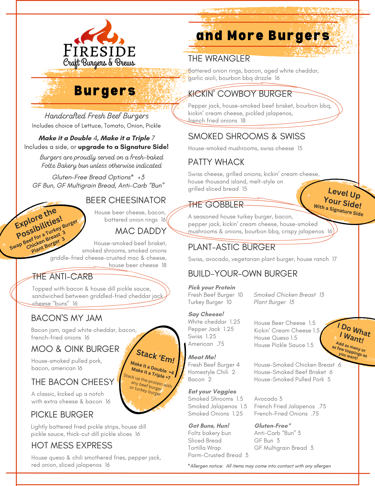 Food Menus — Fireside Craft Burgers & Brews