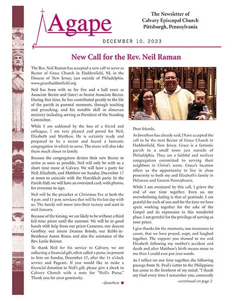 Agape (Newsletter) — Calvary Episcopal Church