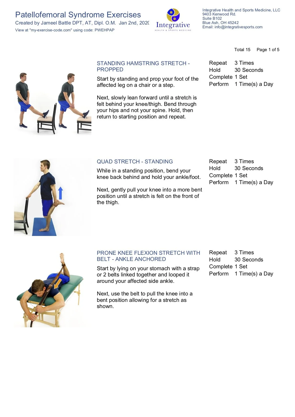 Home Exercise Program for Patellofemoral Pain Syndrome — IHSM