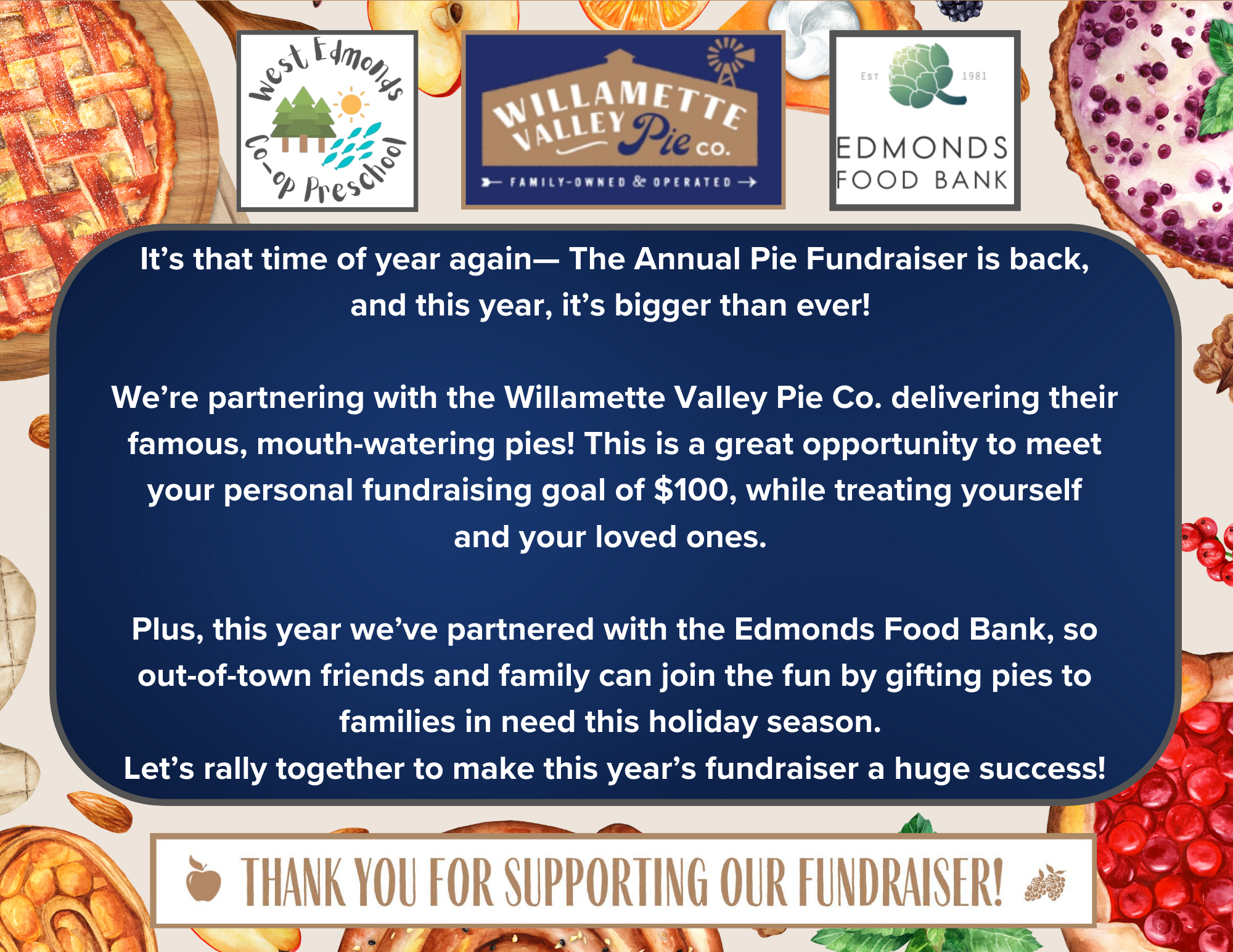 West Edmonds Co-op Preschool — Pie Fundraiser!