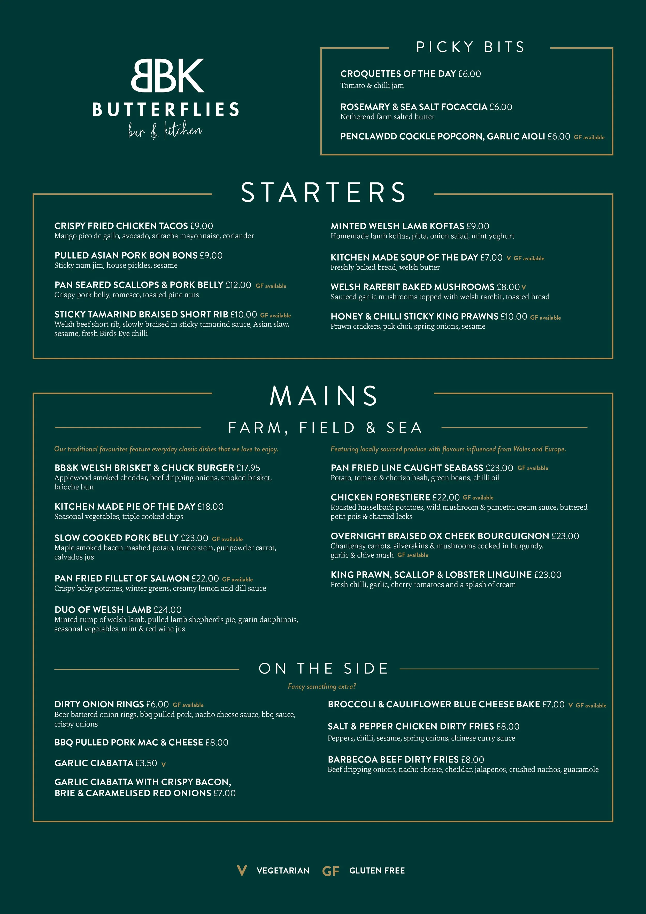 MENU — Butterflies Bar & Kitchen