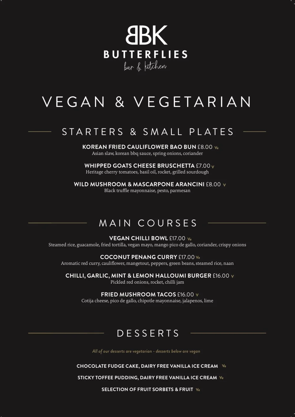 MENU — Butterflies Bar & Kitchen