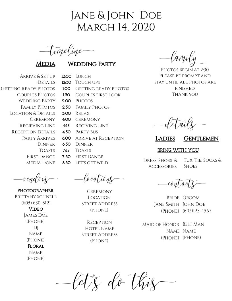 6 Steps to Build Your Wedding Day Timeline | North Dakota Photographer ...