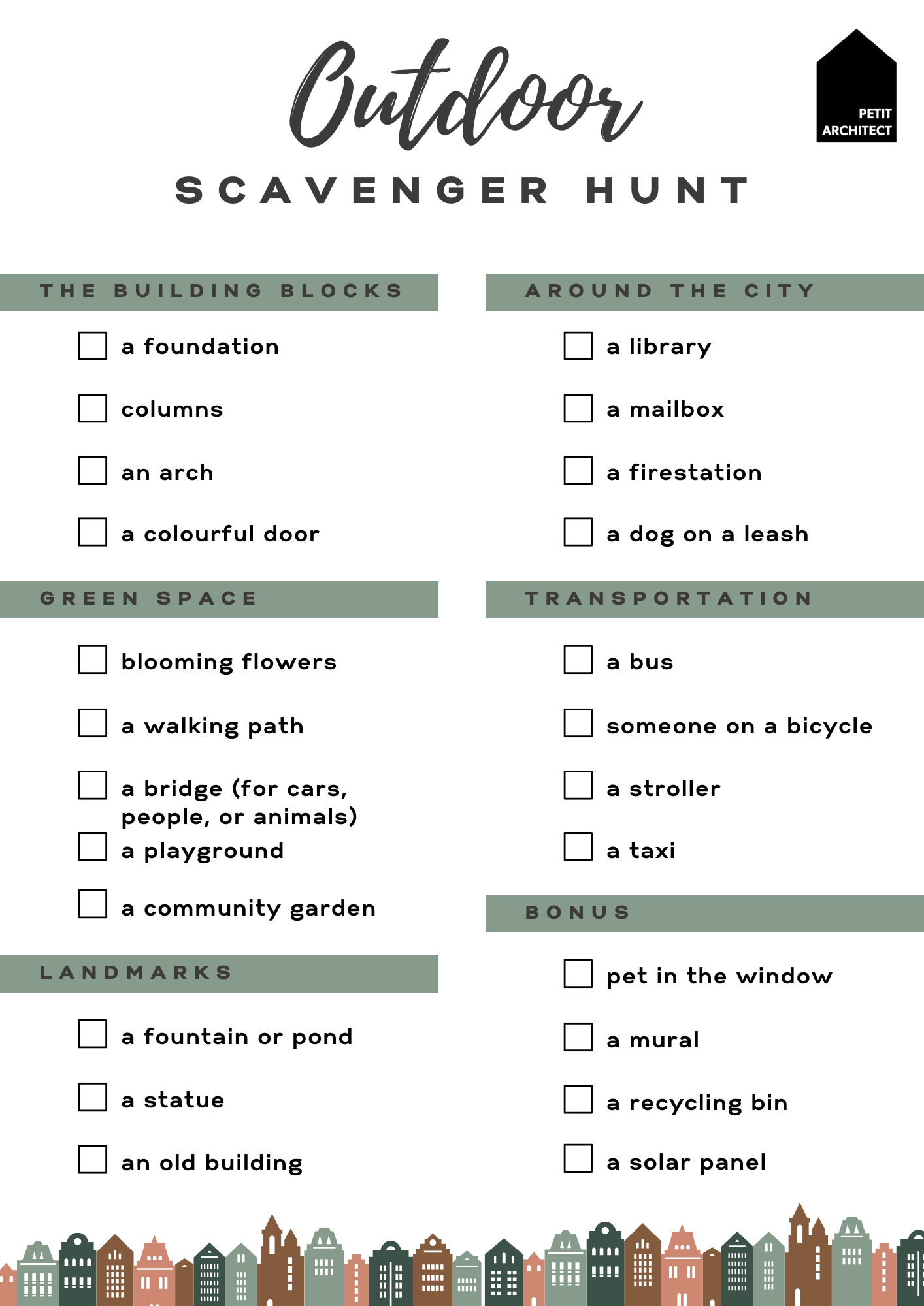 Printable Outdoor Scavenger Hunt for Kids | Petit Architect
