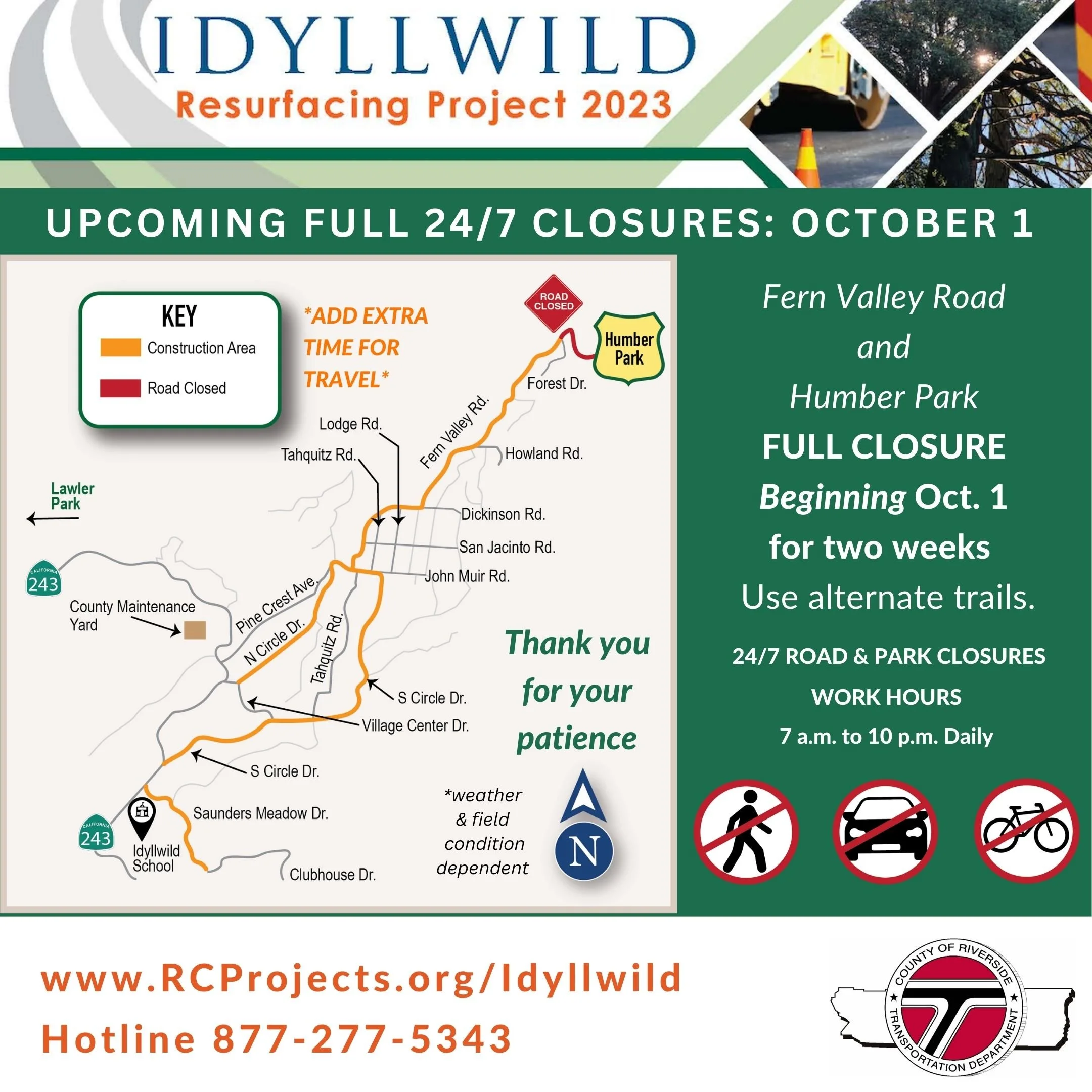 Week of September 25, Idyllwild Construction Continues — Riverside County Projects