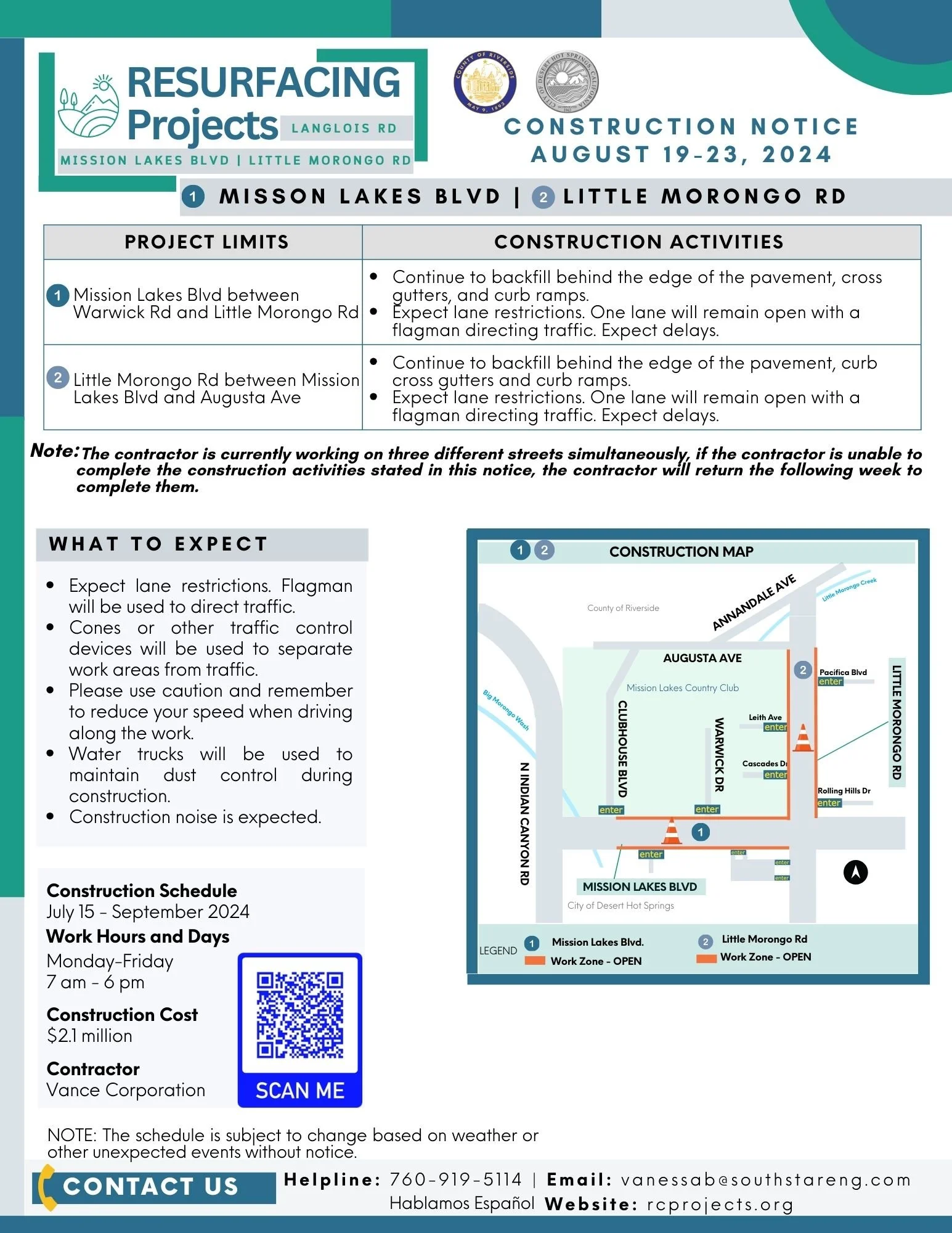 Mission Lakes / Little Morongo / Langolis Road Resurfacing D1-0073, D1 ...