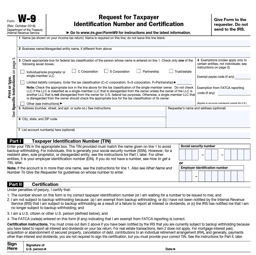Irs W9 Form 2023 Printable Forms Free Online