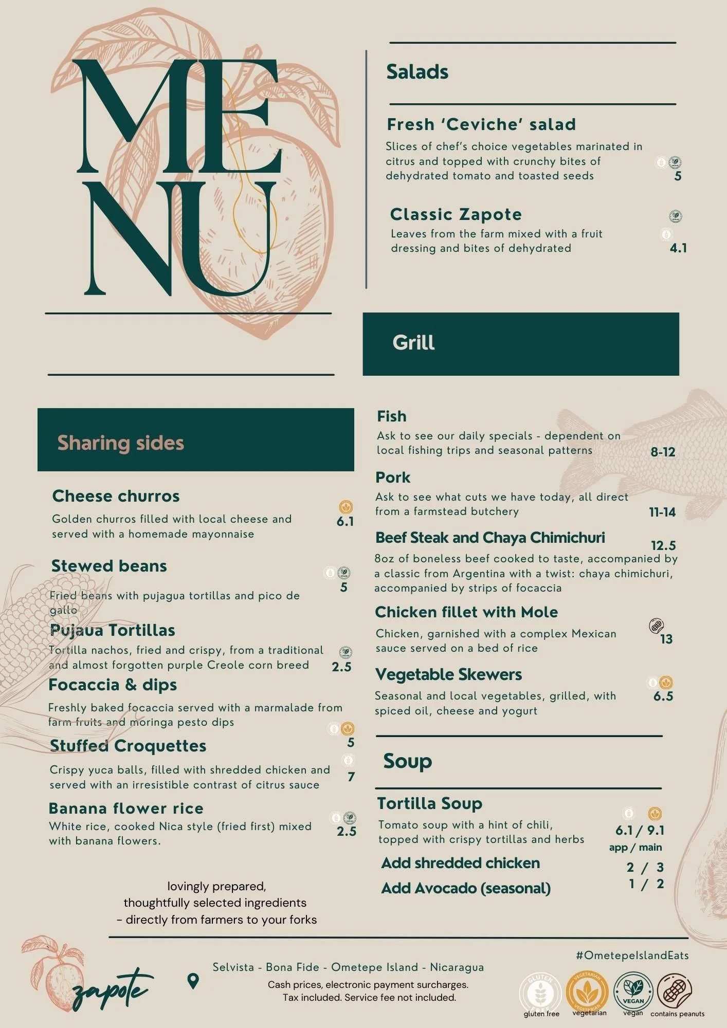 Zapote menu — Selvista