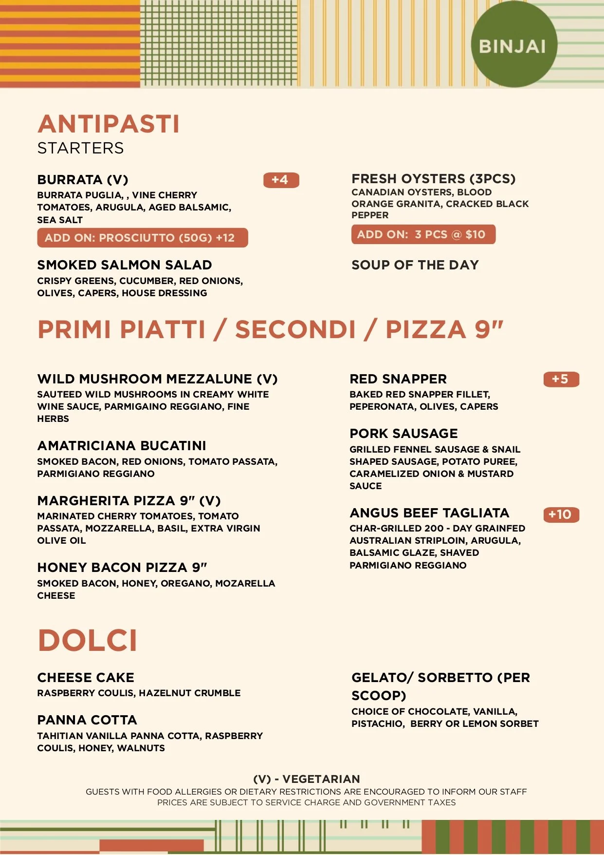 BINJAI FOOD MENU — LINO