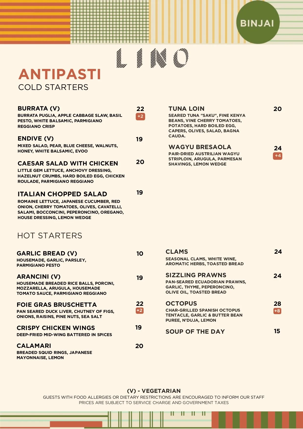 BINJAI FOOD MENU — LINO