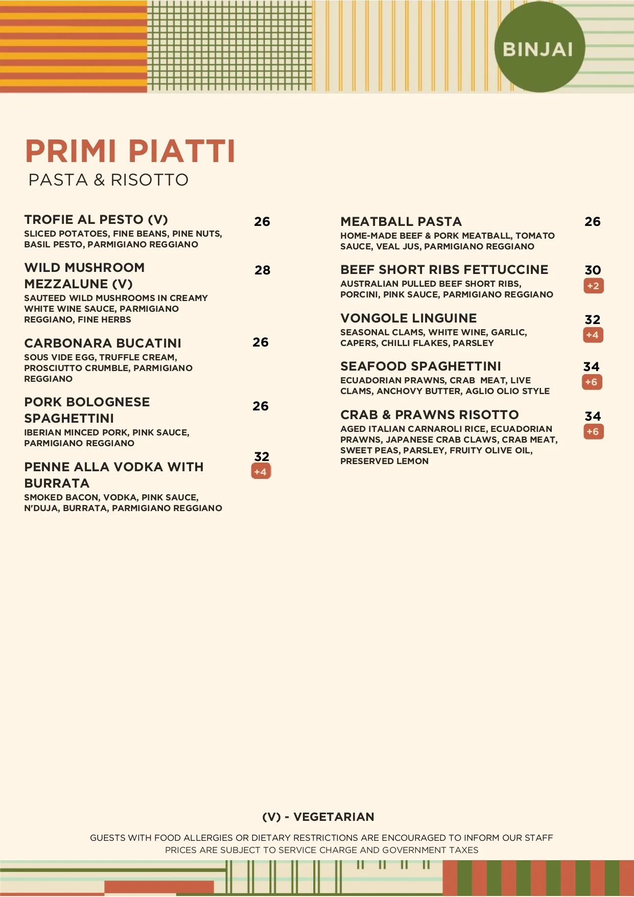 BINJAI FOOD MENU — LINO