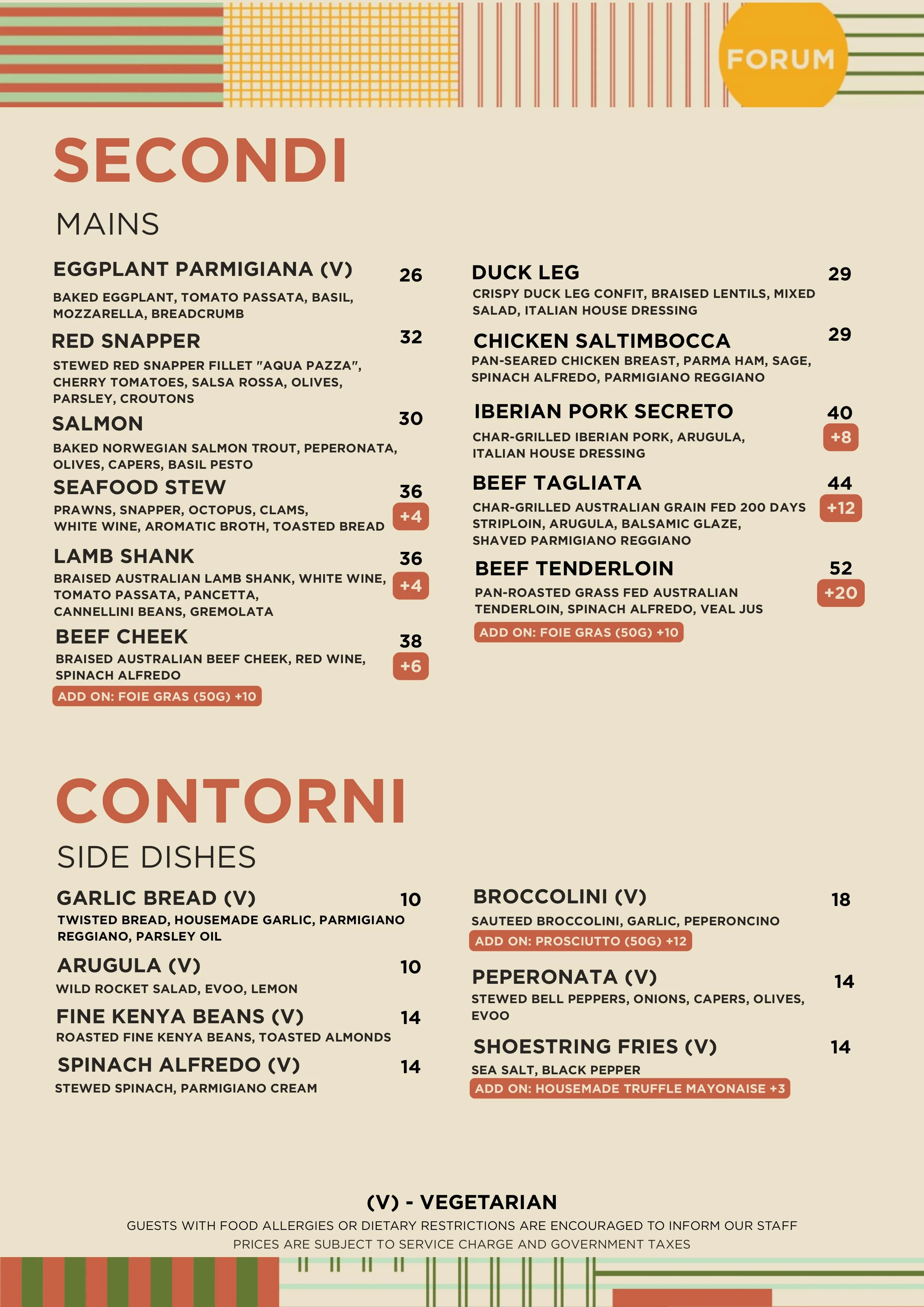 FORUM FOOD MENU — LINO