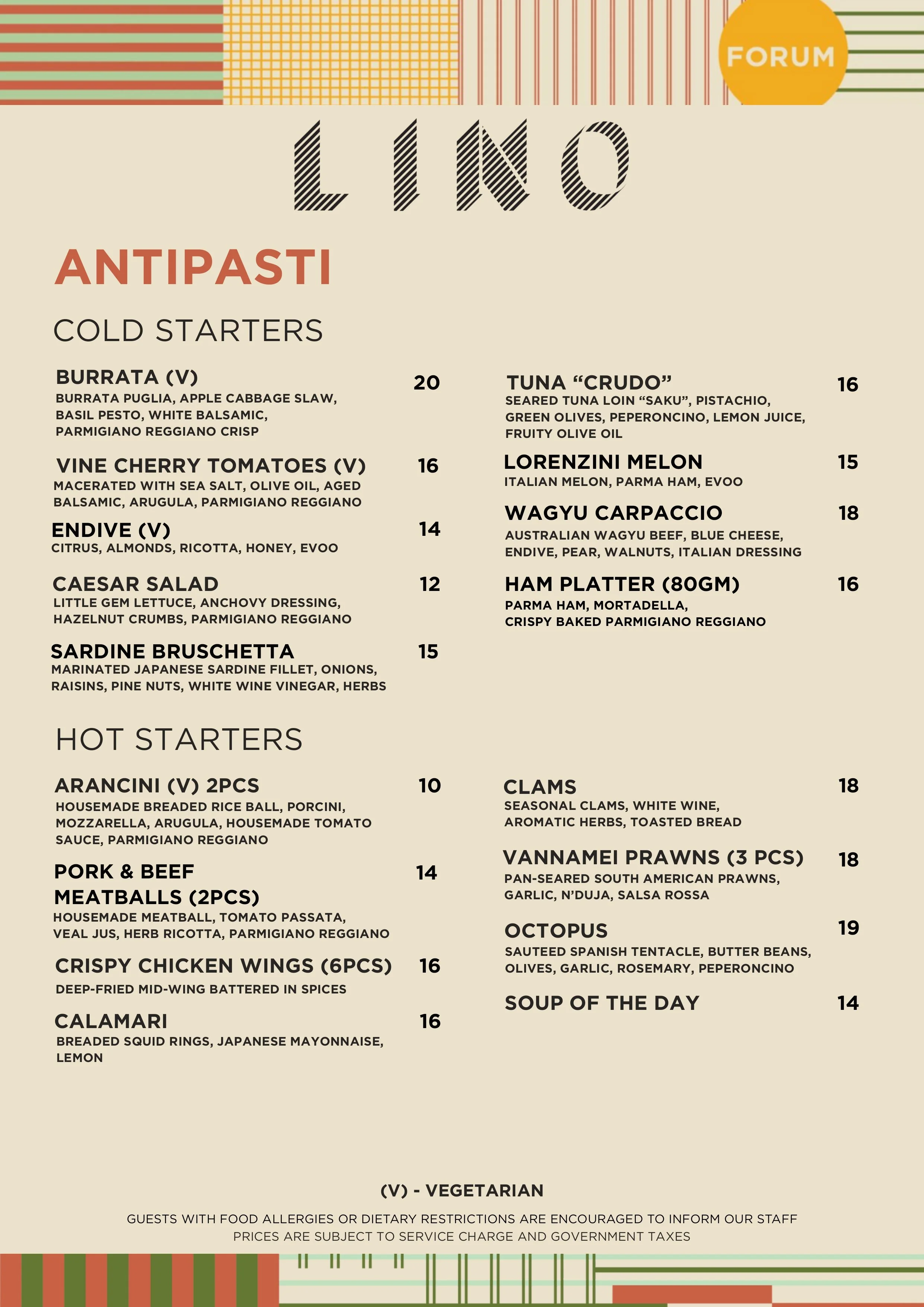 FORUM FOOD MENU — LINO