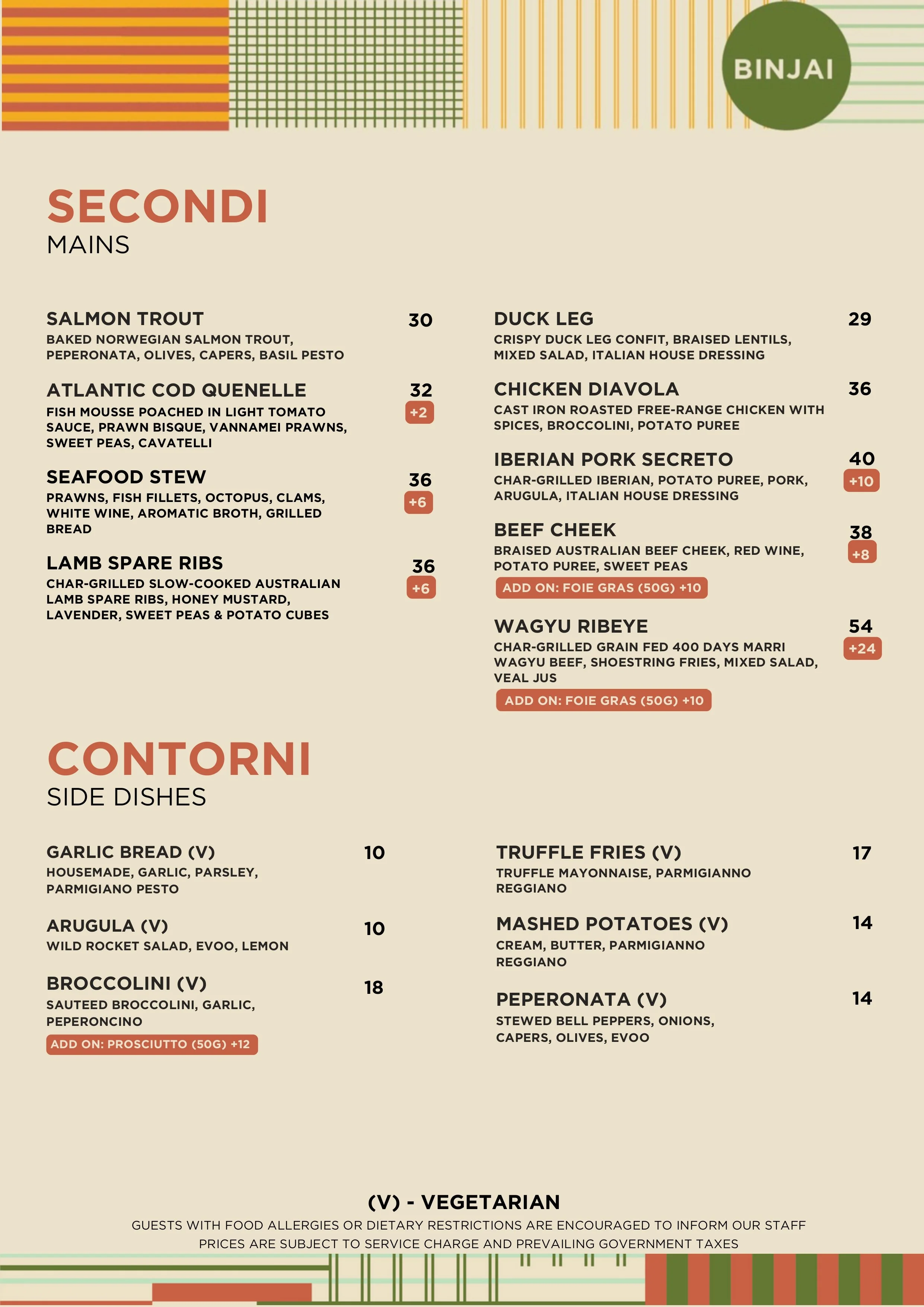 BINJAI FOOD MENU — LINO
