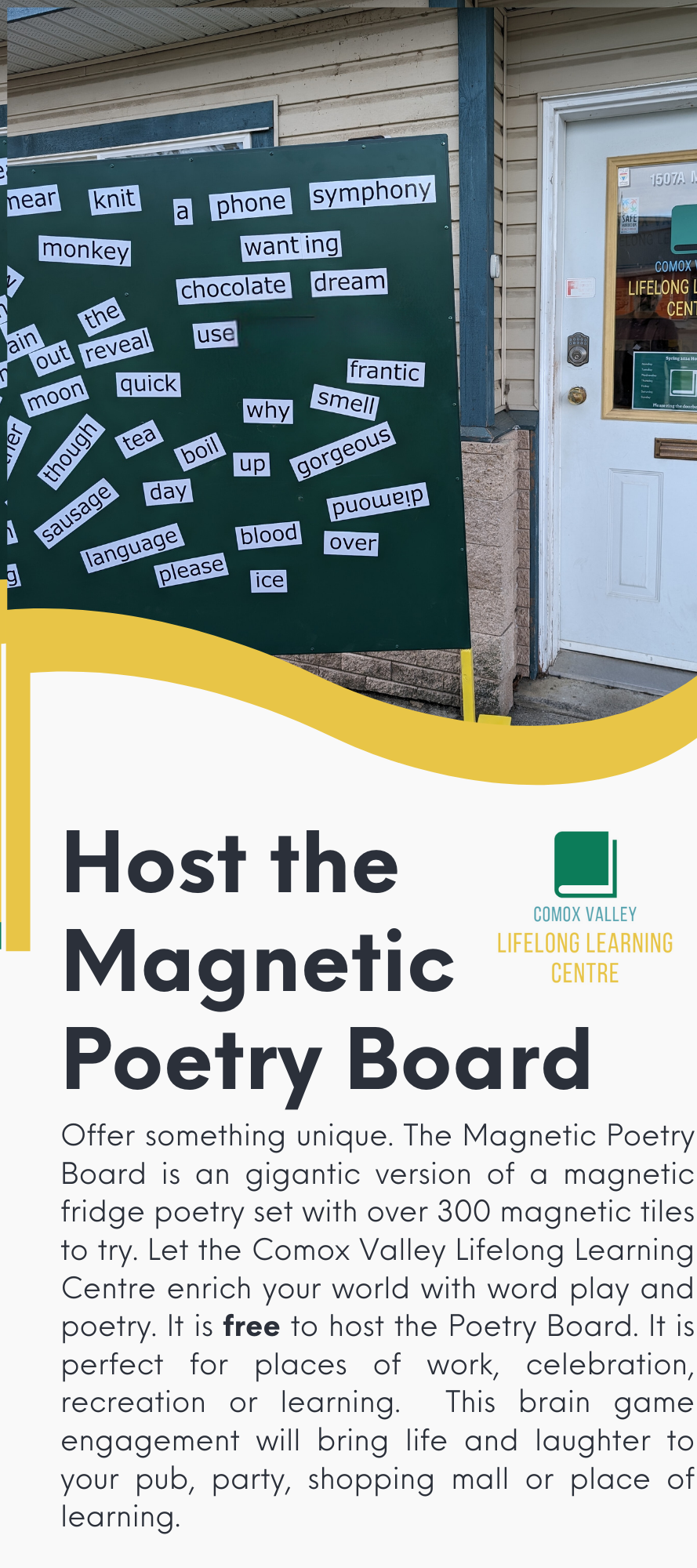 Magnetic Poetry Board — COMOX VALLEY LIFELONG LEARNING CENTRE