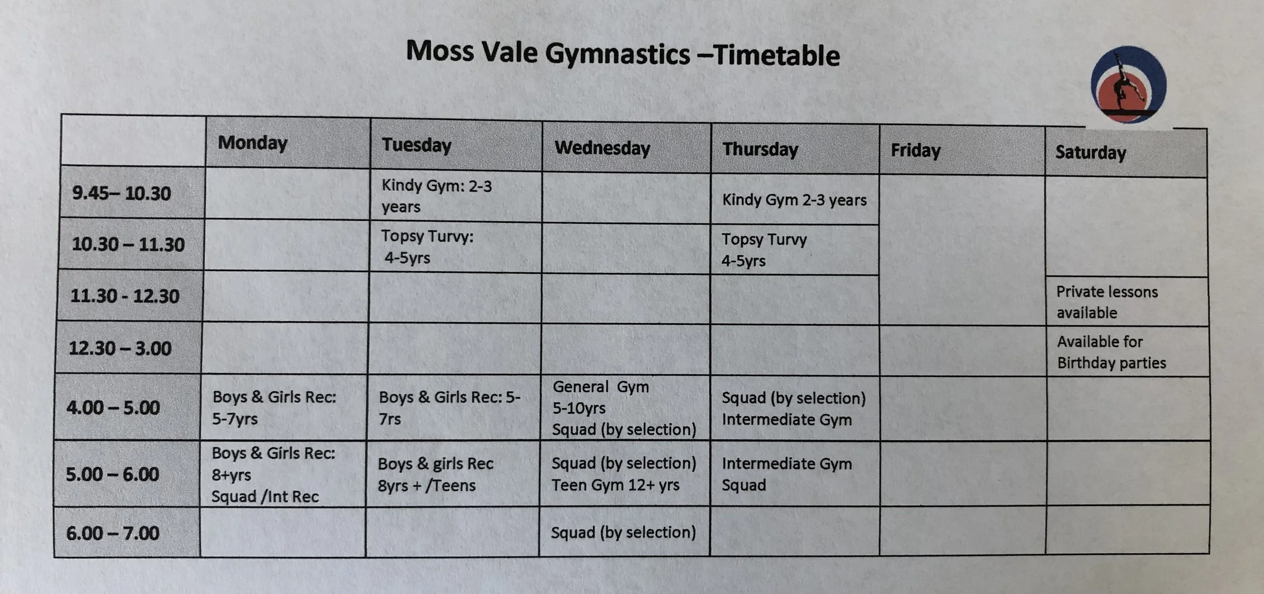 Classes - Moss Vale Gymnastics