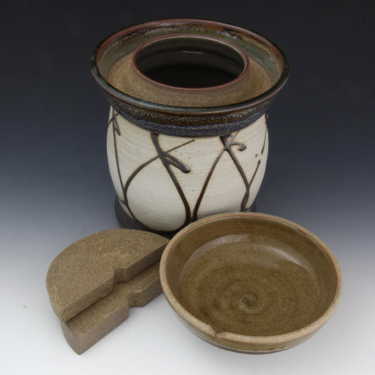2 Liter Fermentation Crock w/water lock seal — Rutkowsky Pottery
