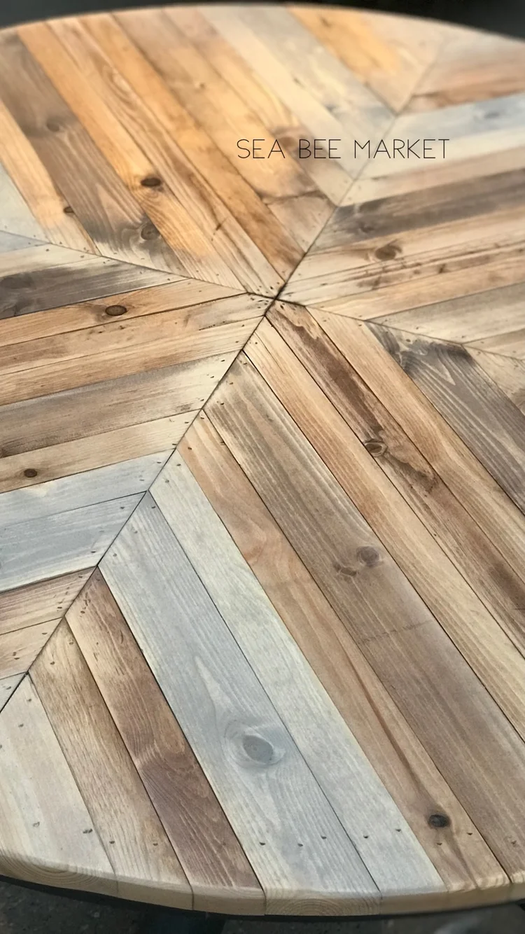 Herringbone Round Table Top Upcycle — Sea Bee Market