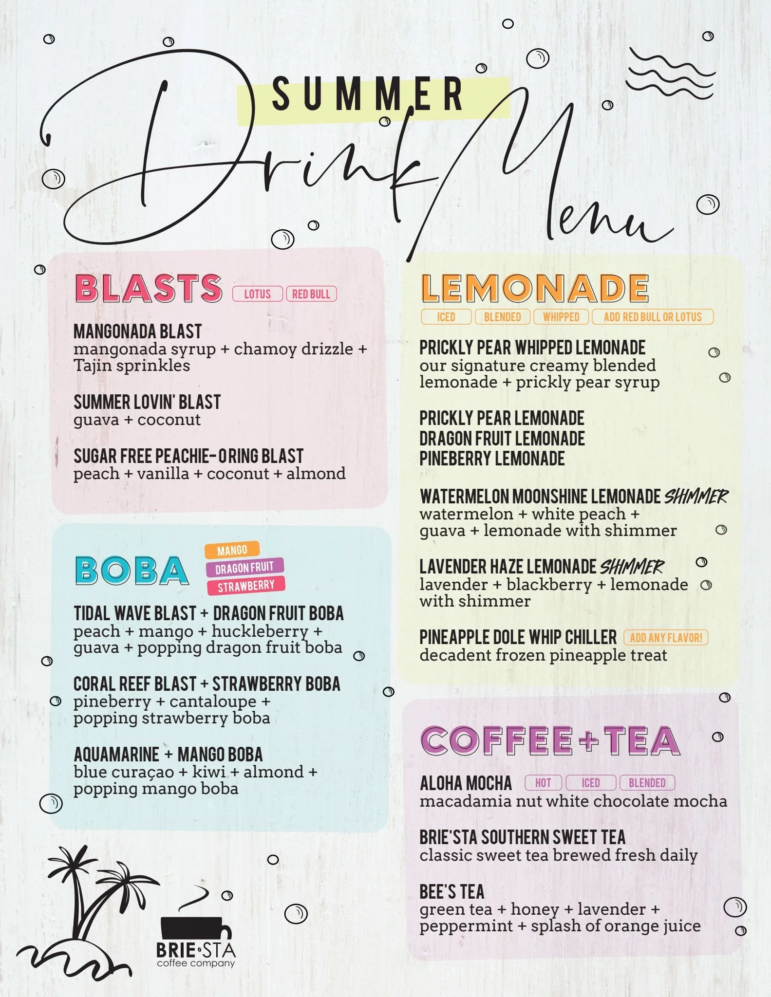 Summer Menu — BRIE'STA COFFEE