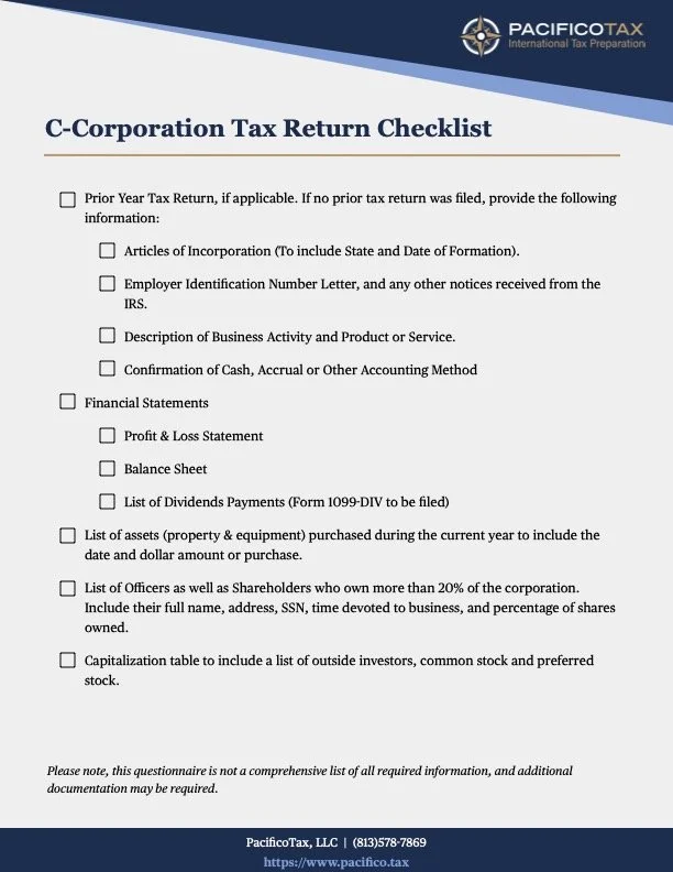 Checklists — PacificoTax