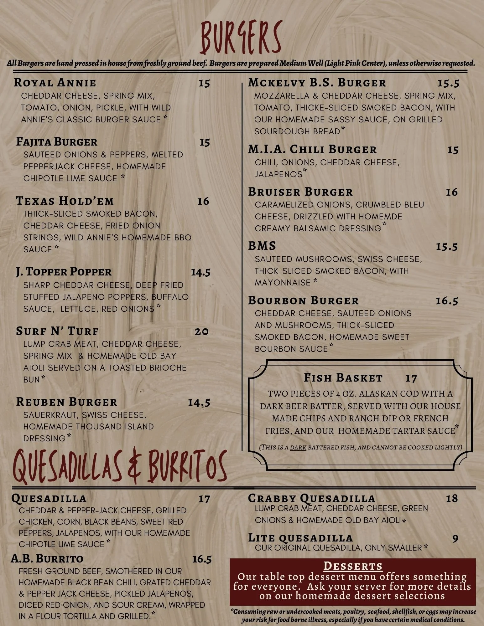 Menu — Wild Annie's