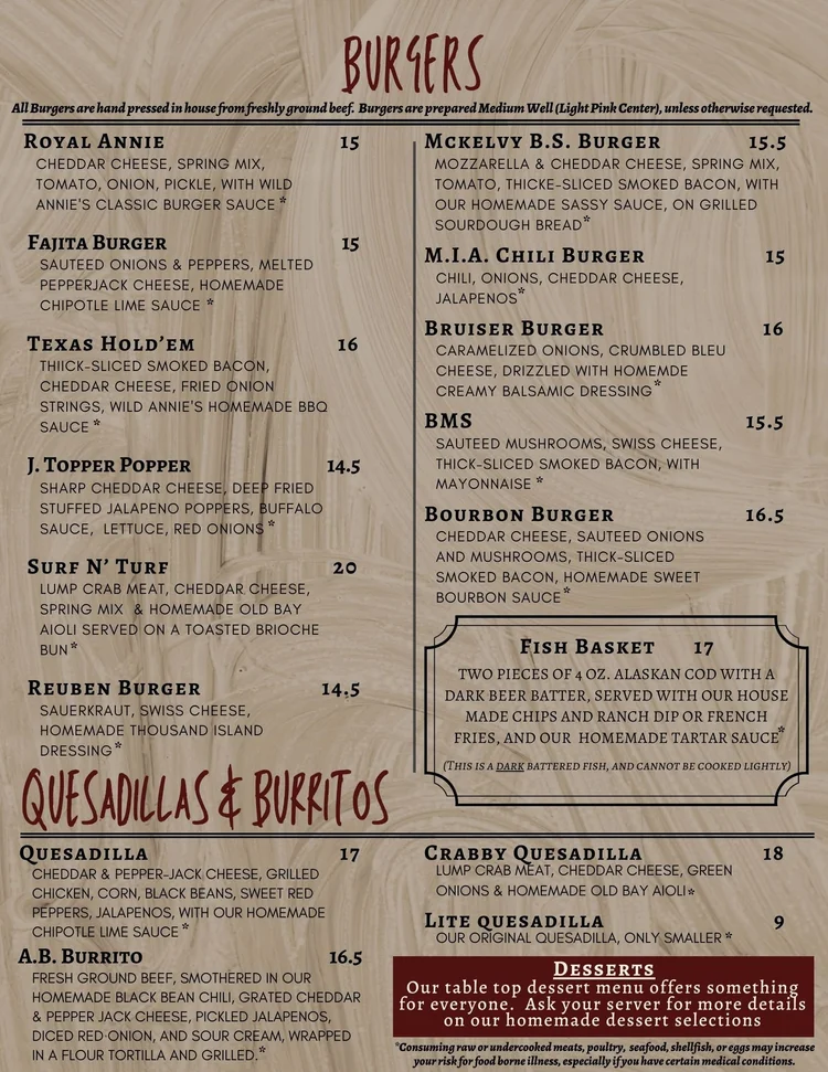 Menu — Wild Annie's