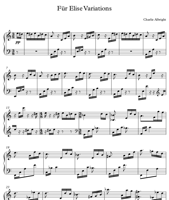 Fur Elise Sheet Music Original