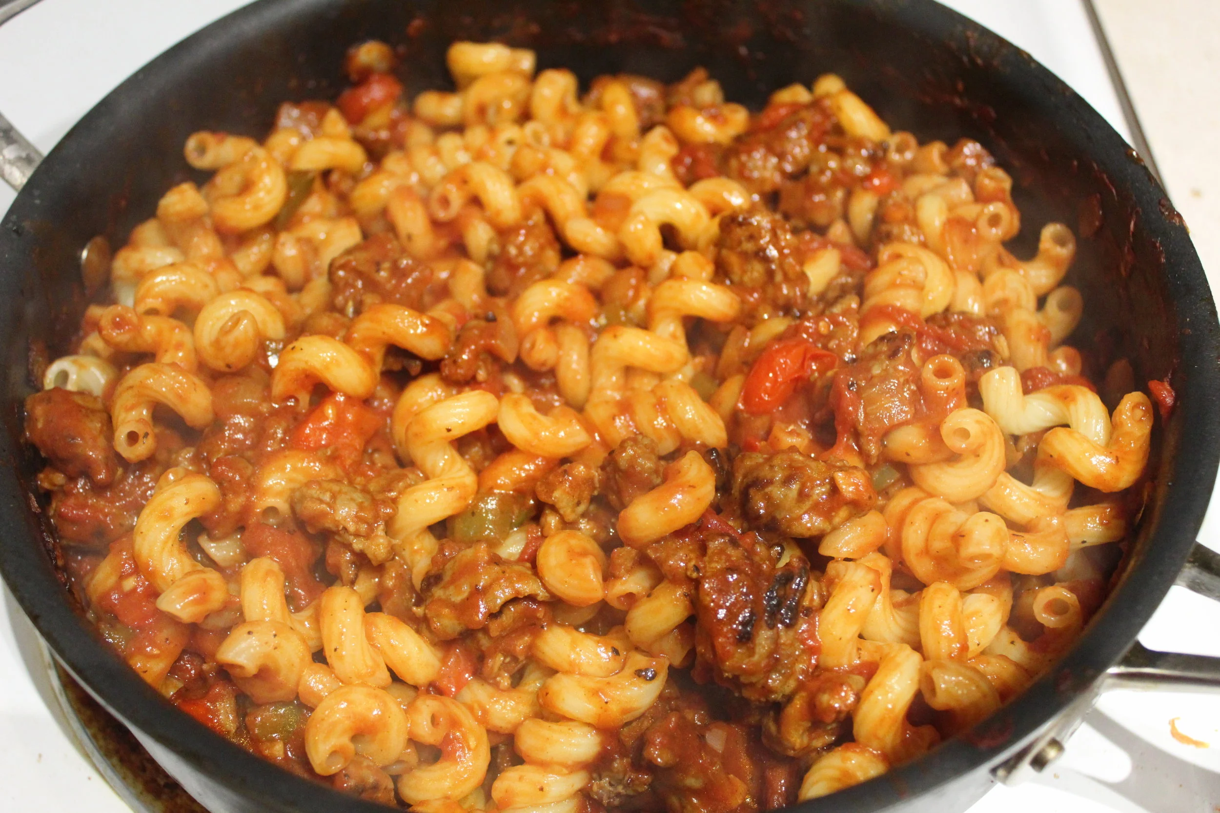 Peppers and Sausage Baked Cavatappi — COOKING WITH THE PAN