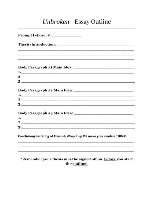 Essay Outline Work Sheet — The Louis Zamperini Foundation Unbroken ...