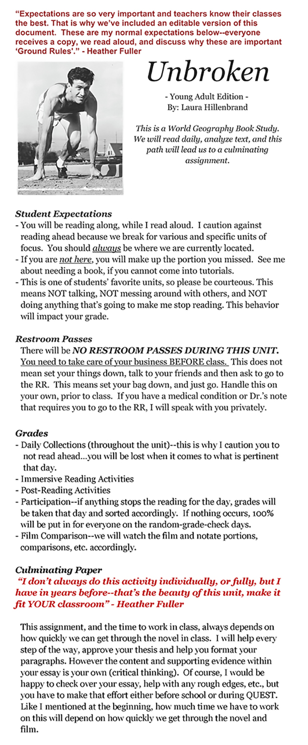 Student Expectations — The Louis Zamperini Foundation Unbroken Curriculum