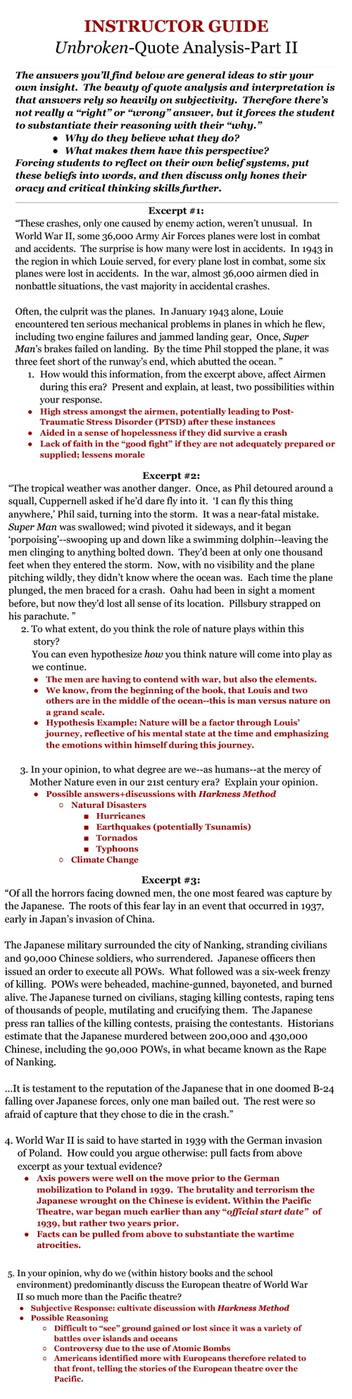 Quote Analysis Pt II — The Louis Zamperini Foundation Unbroken Curriculum