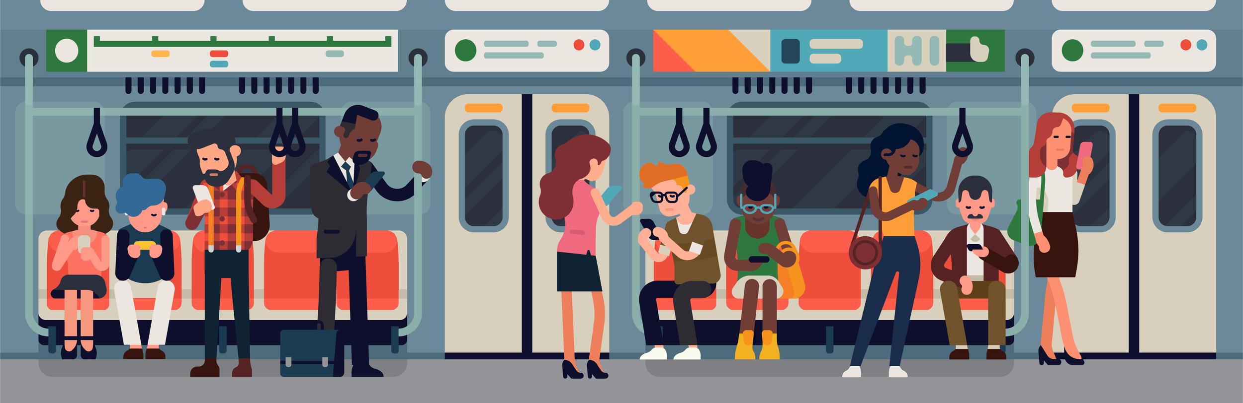 Crowded Subway Cartoon