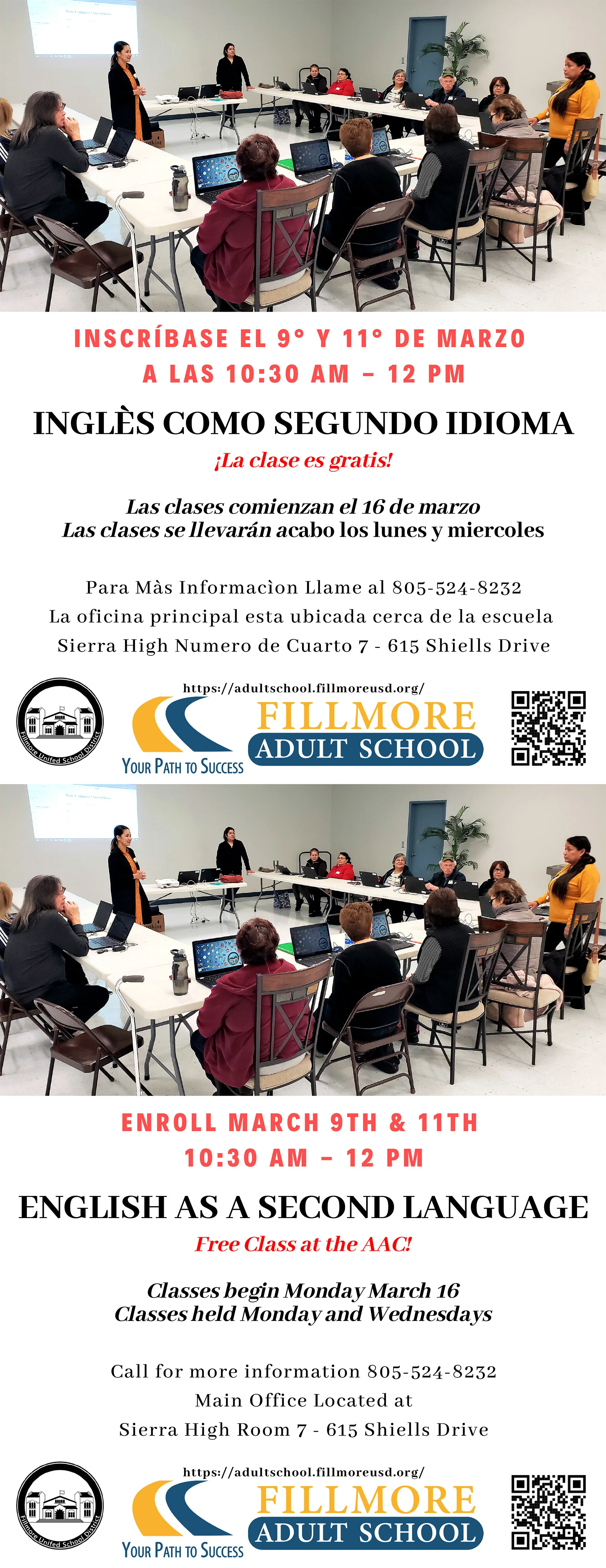 English as a second language (ESL) class offered at Fillmore’s Active ...