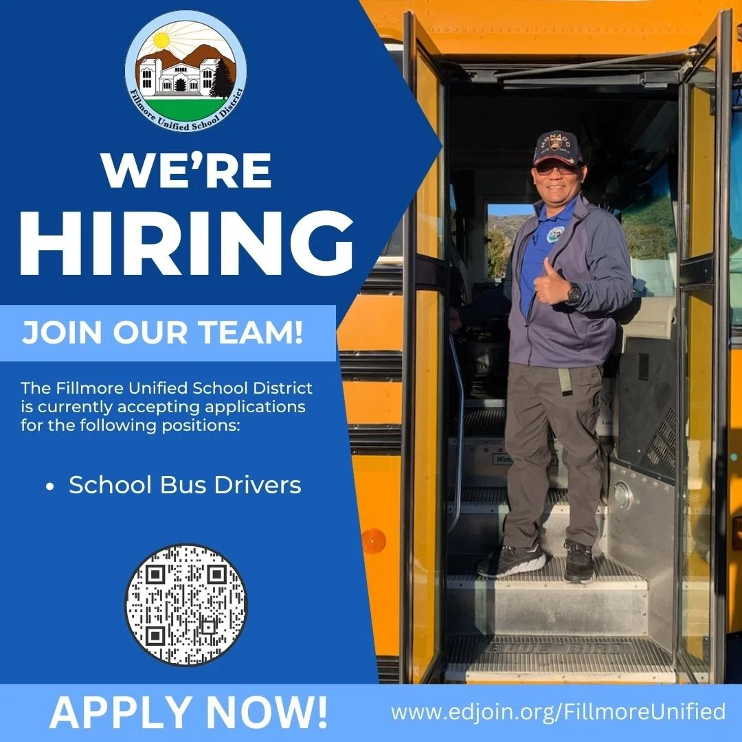 Now Hiring! School Bus Drivers — Fillmore Unified School District