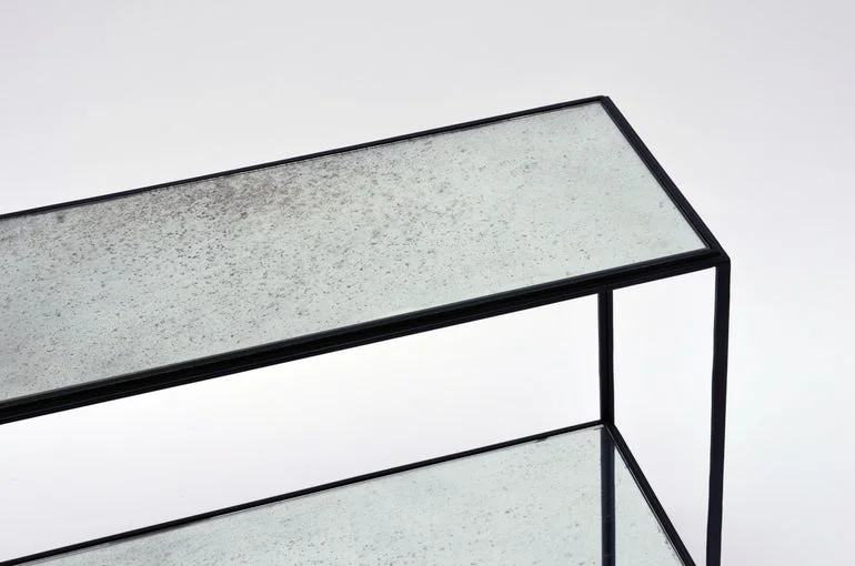 Pair of 'Rectiligne' Narrow Mirrored End Table — Blend Interiors