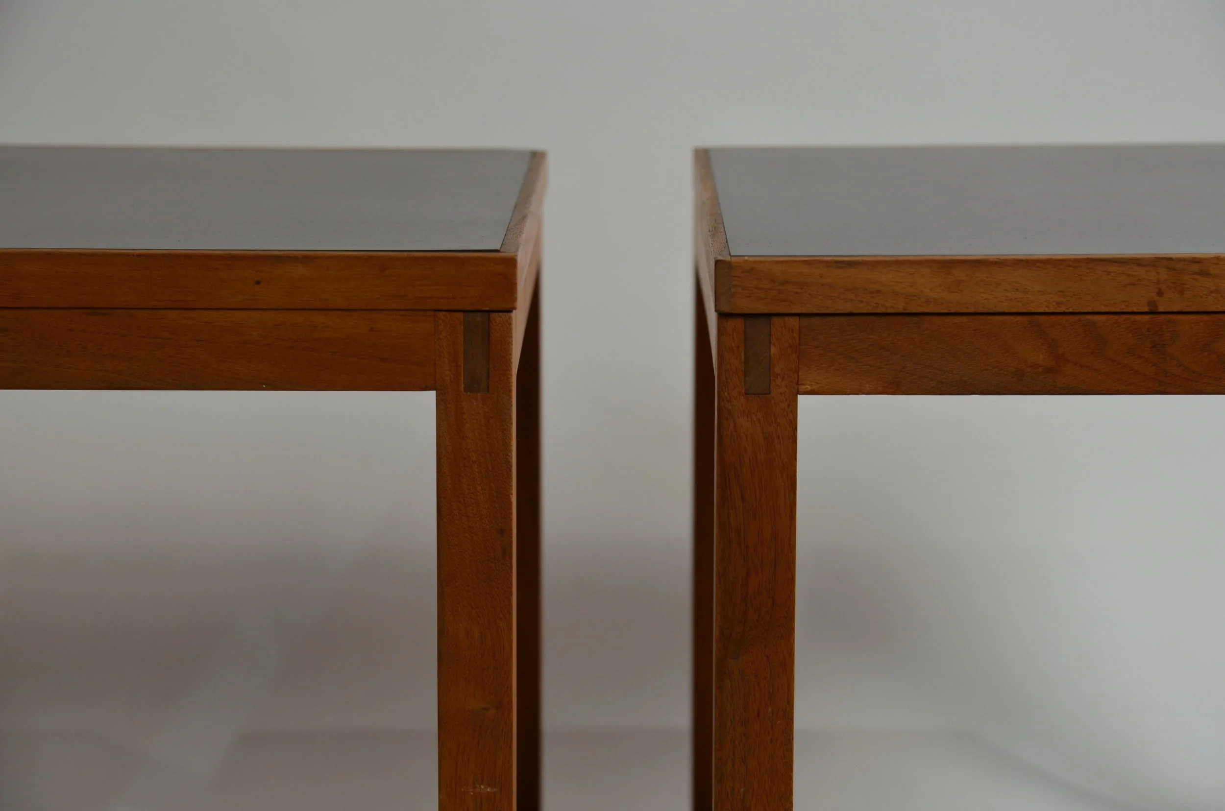 Set of 3 minimalist teak and laminate tables — Blend Interiors
