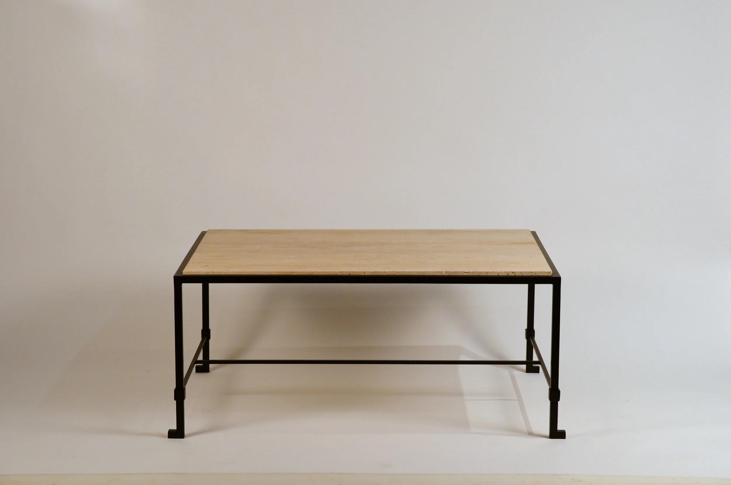 Chic 'Diagramme' Wrought Iron and Travertine Coffee Table by Design ...