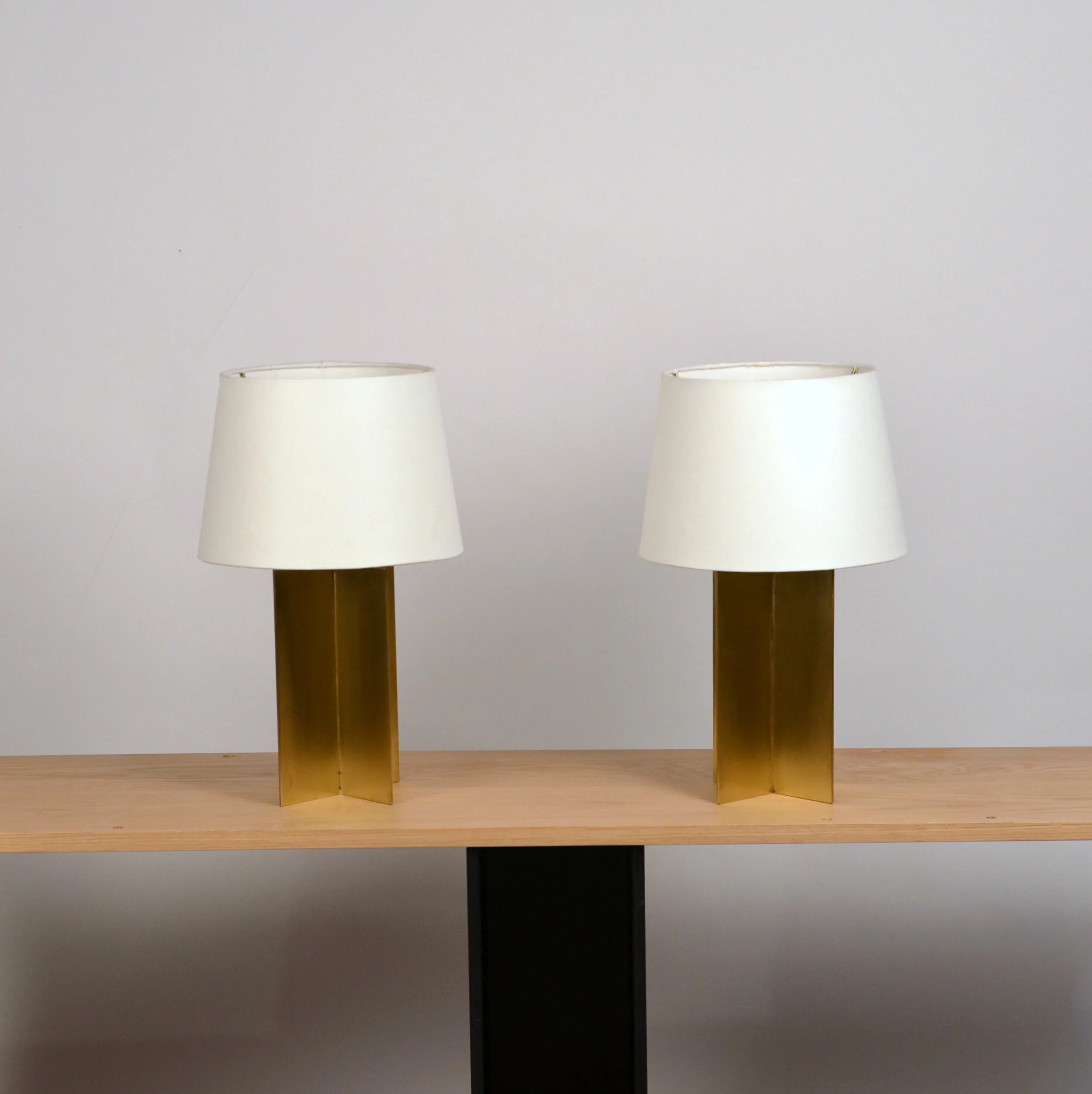 Pair of Chic 'Croisillon' Polished Brass and Parchment Paper Table ...