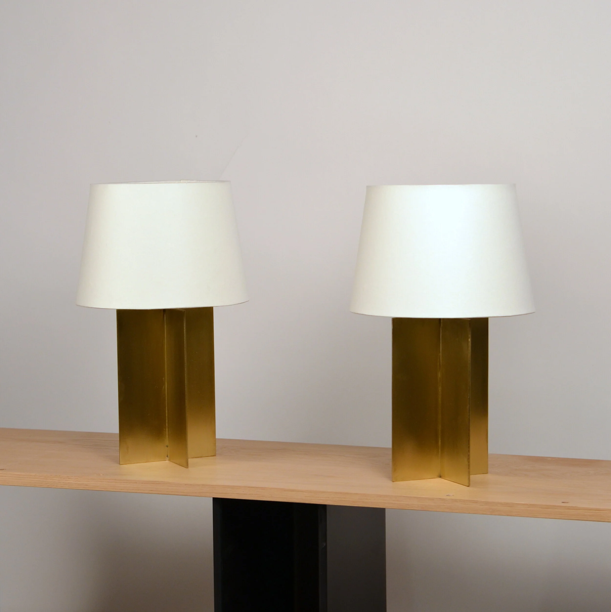 Pair of Chic 'Croisillon' Polished Brass and Parchment Paper Table ...