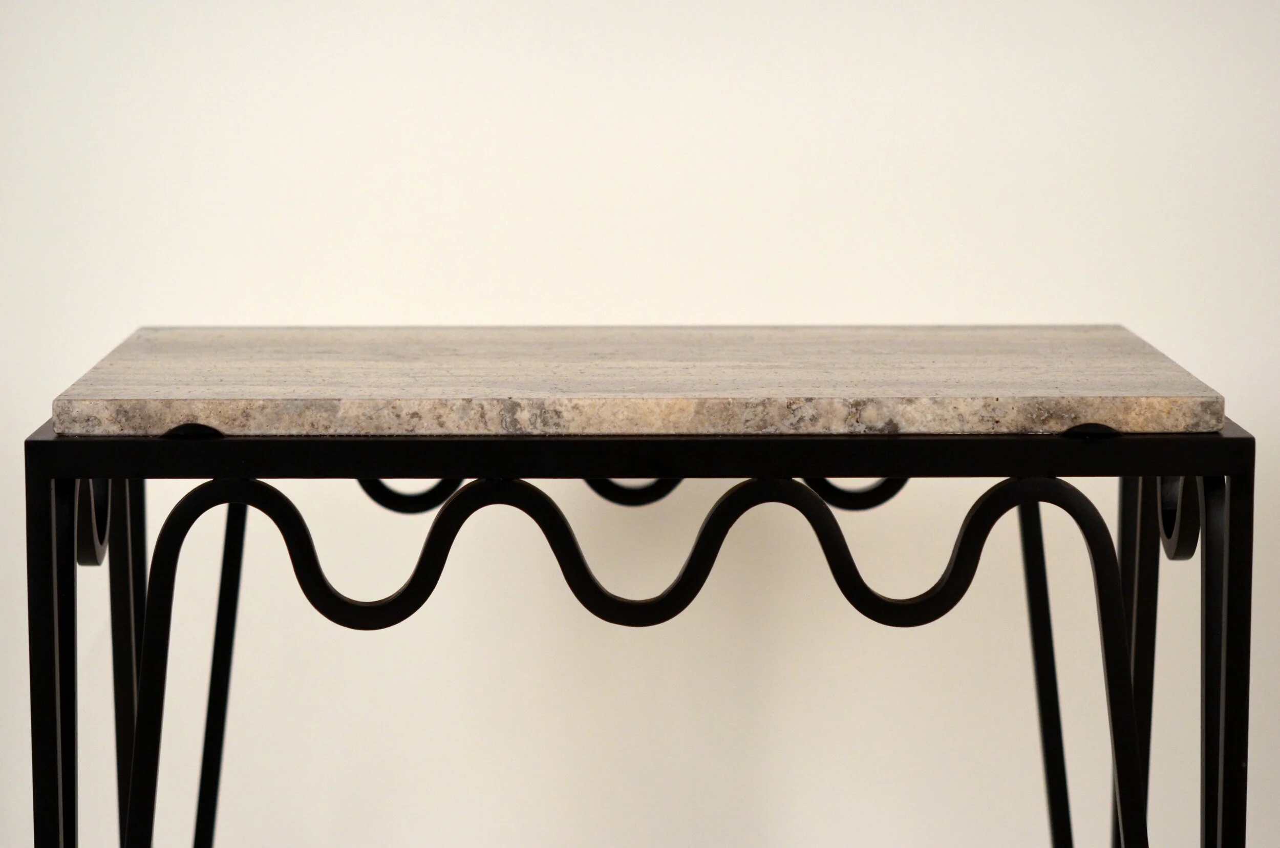 'Méandre' Black Iron and Silver Travertine Side Table by Design Frères ...