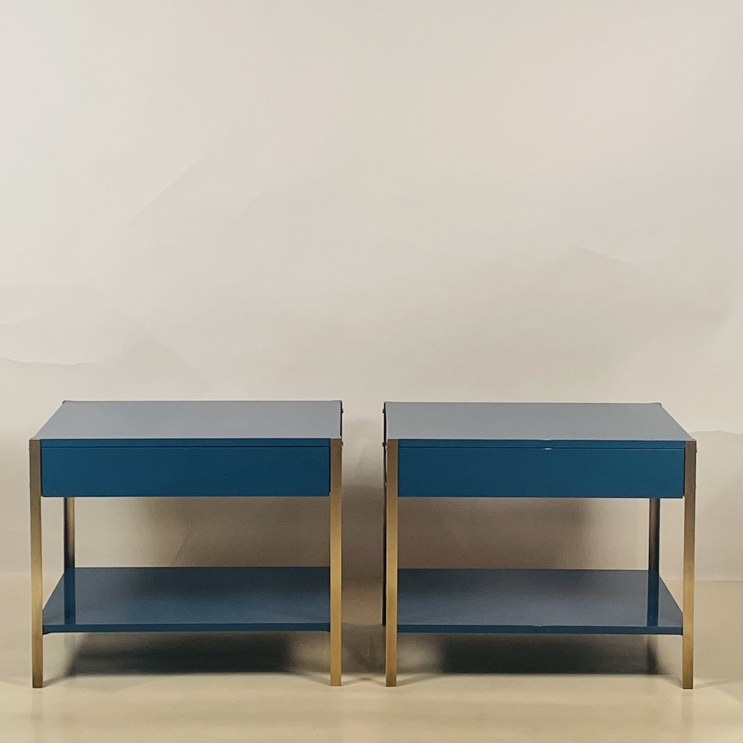 Pair of 'Laque' Custom Lacquer and Brushed Brass Nightstands by Design ...