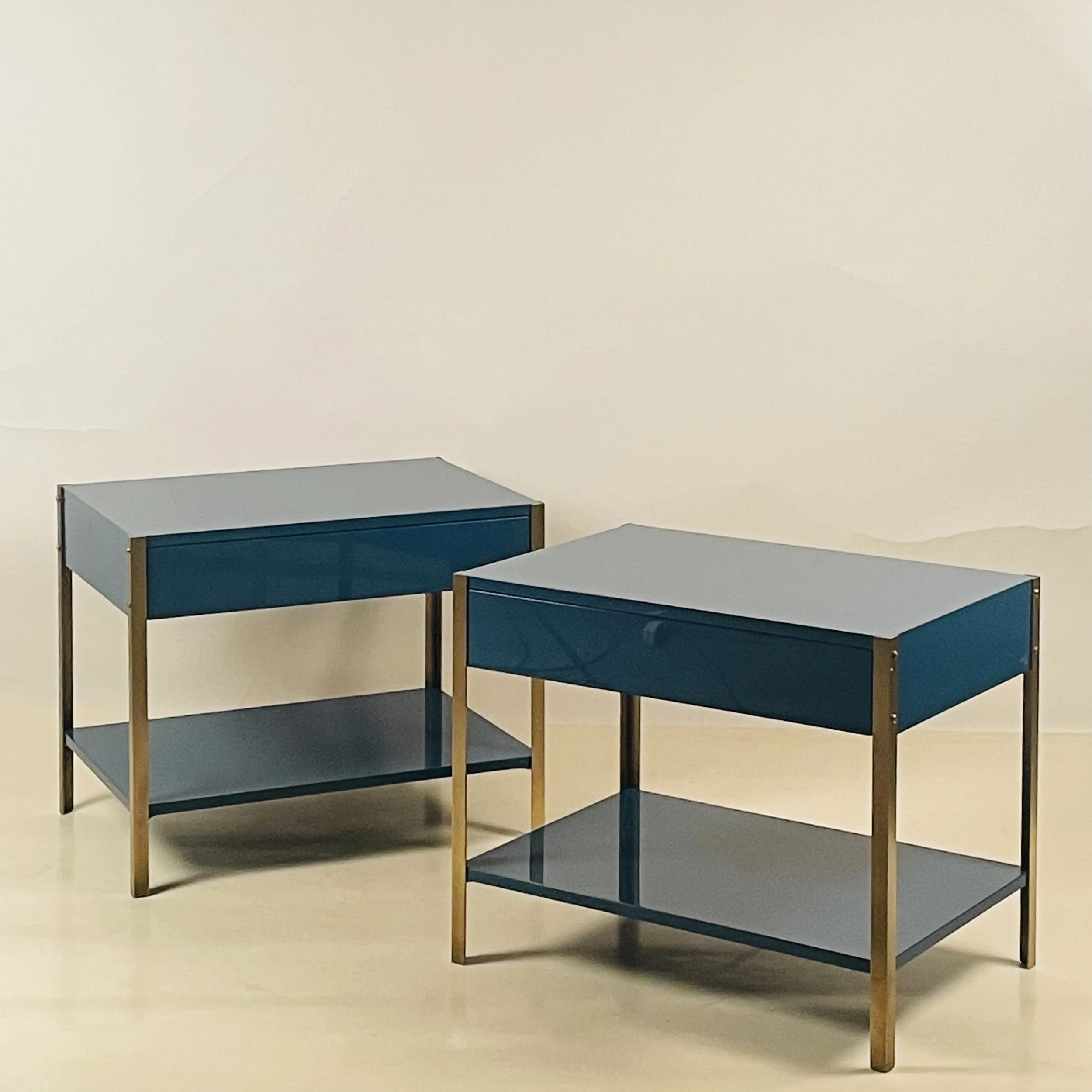 Pair of 'Laque' Custom Lacquer and Brushed Brass Nightstands by Design ...
