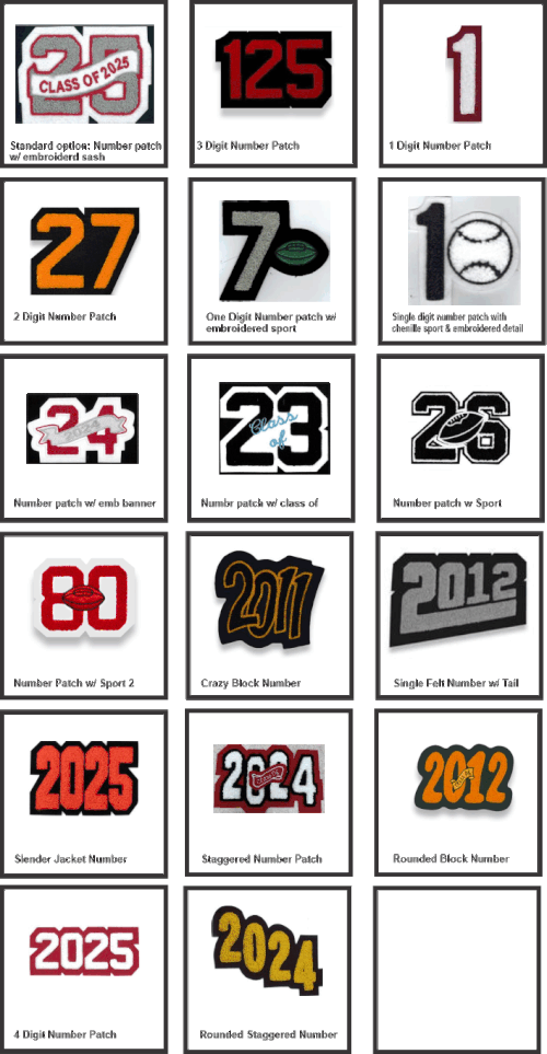 Chenille patch numbers and graduating year — Hats Off