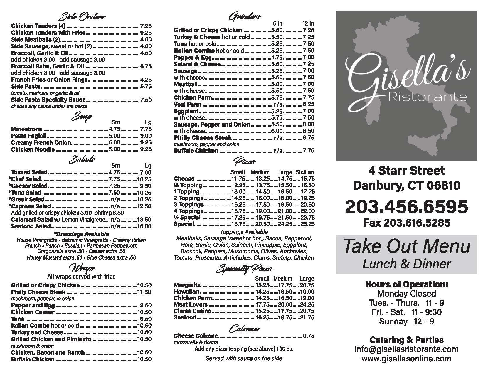 Menu — Gisella's Ristorante