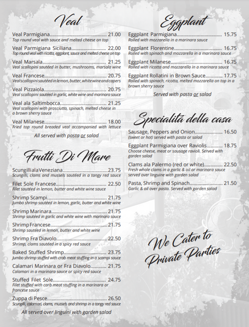 Menu — Gisella's Ristorante