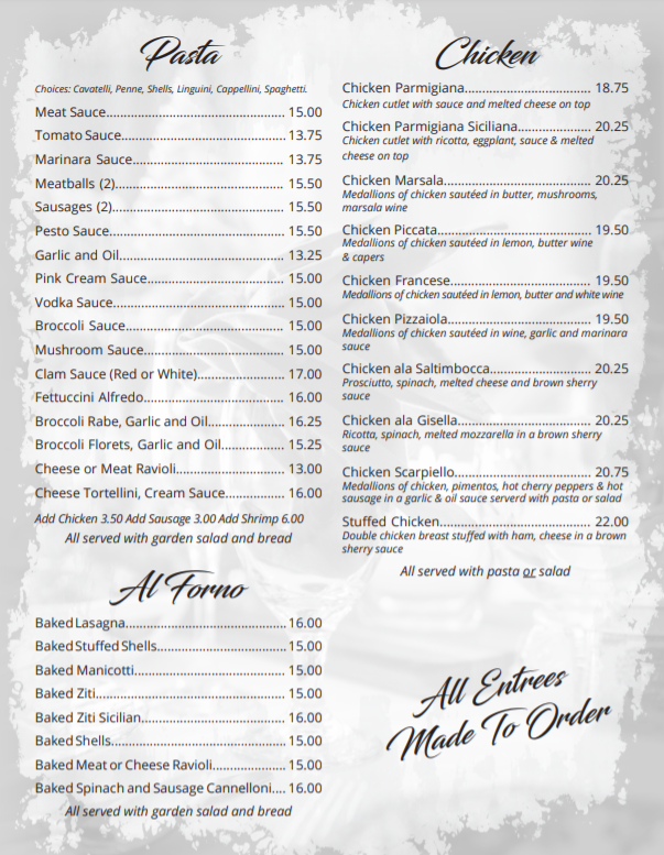 Menu — Gisella's Ristorante