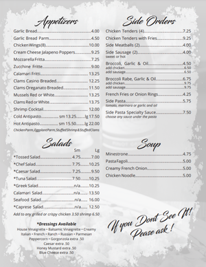 Menu — Gisella's Ristorante