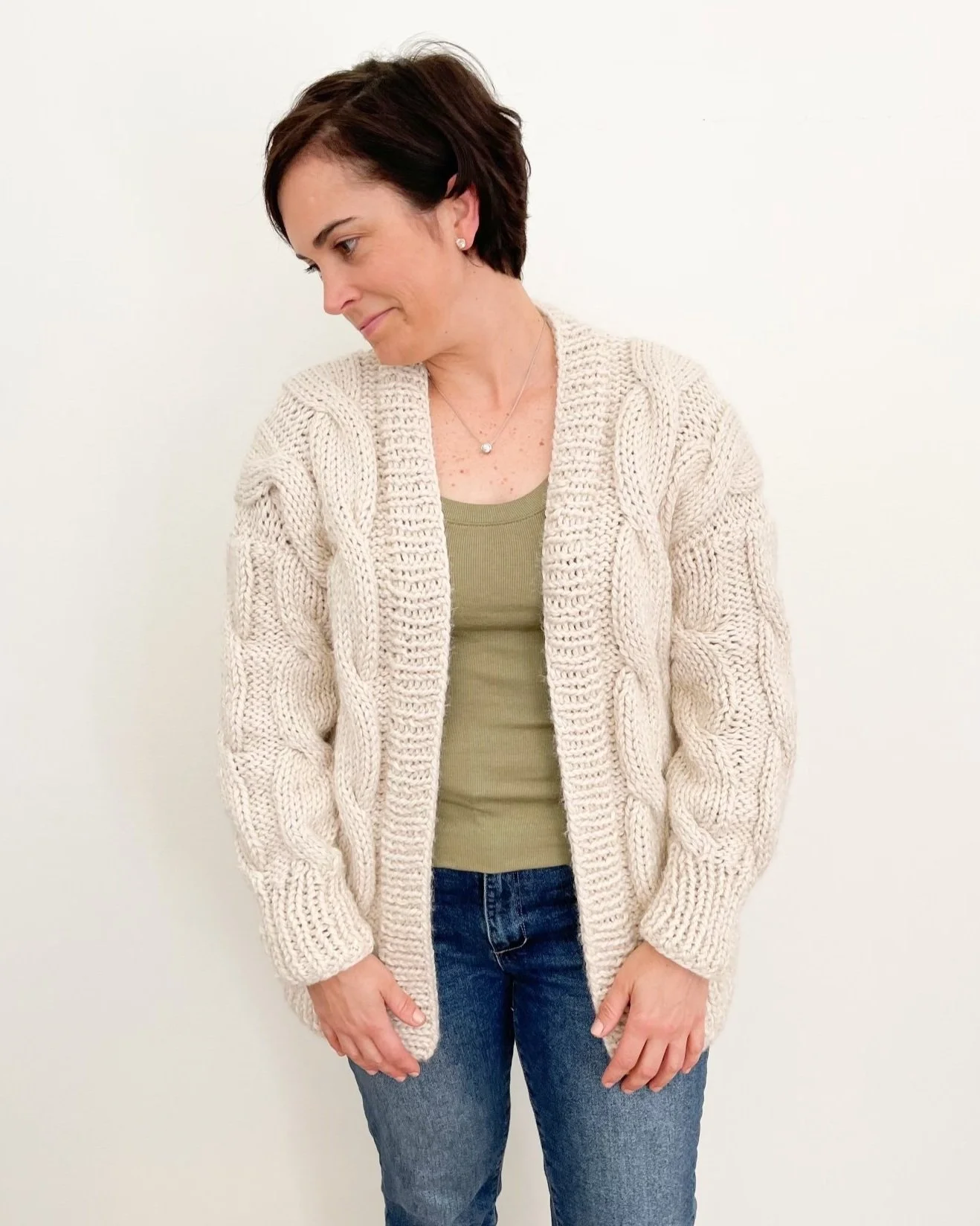 Chunky Cable Knit Sweater Knitting Pattern | Crescent Cable Cardigan ...